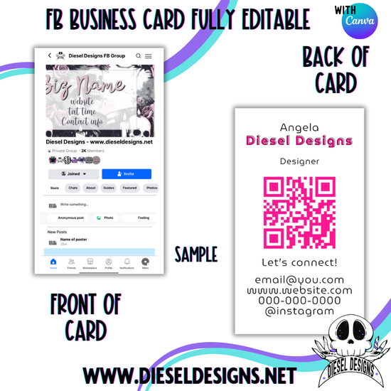 FB Style Business Card | Business Card | Editable in Canva – Diesel Designs