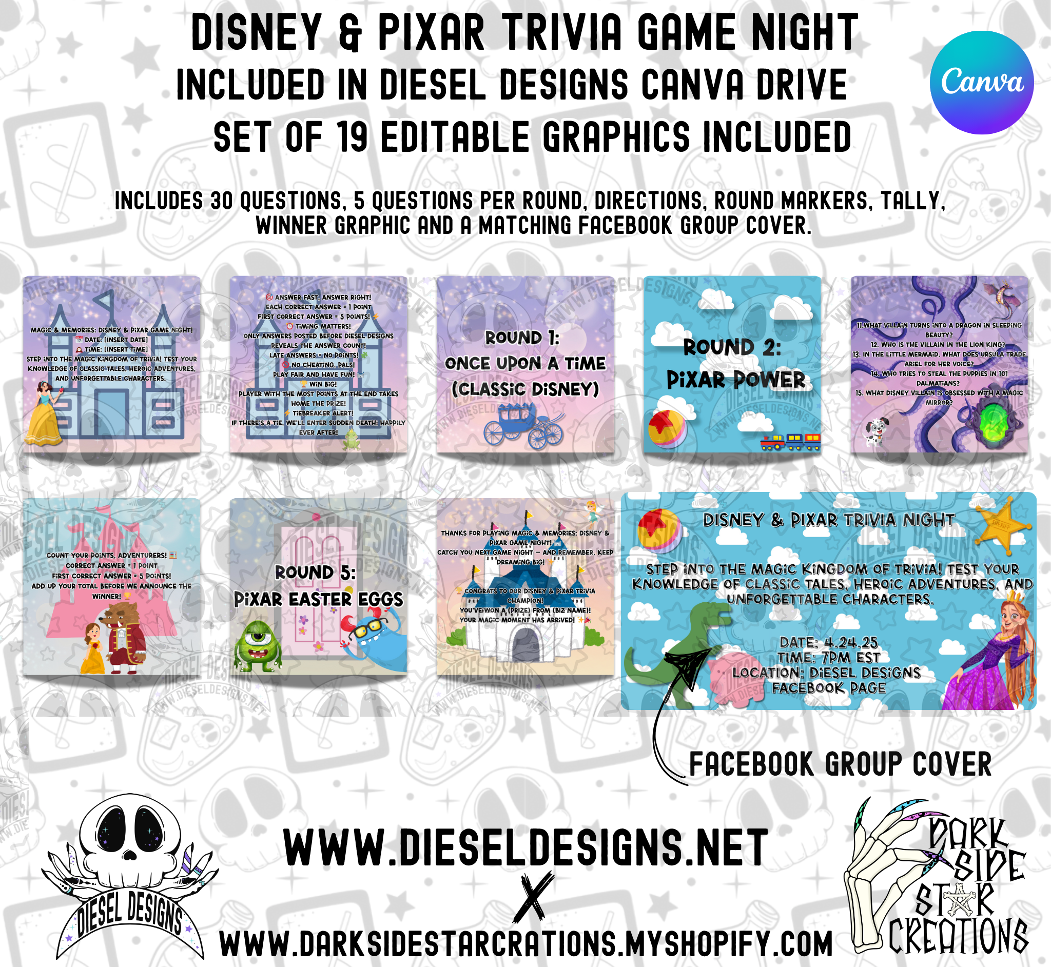 Disney & Pixar Themed Trivia Game | Canva Template | Fully Editable ...