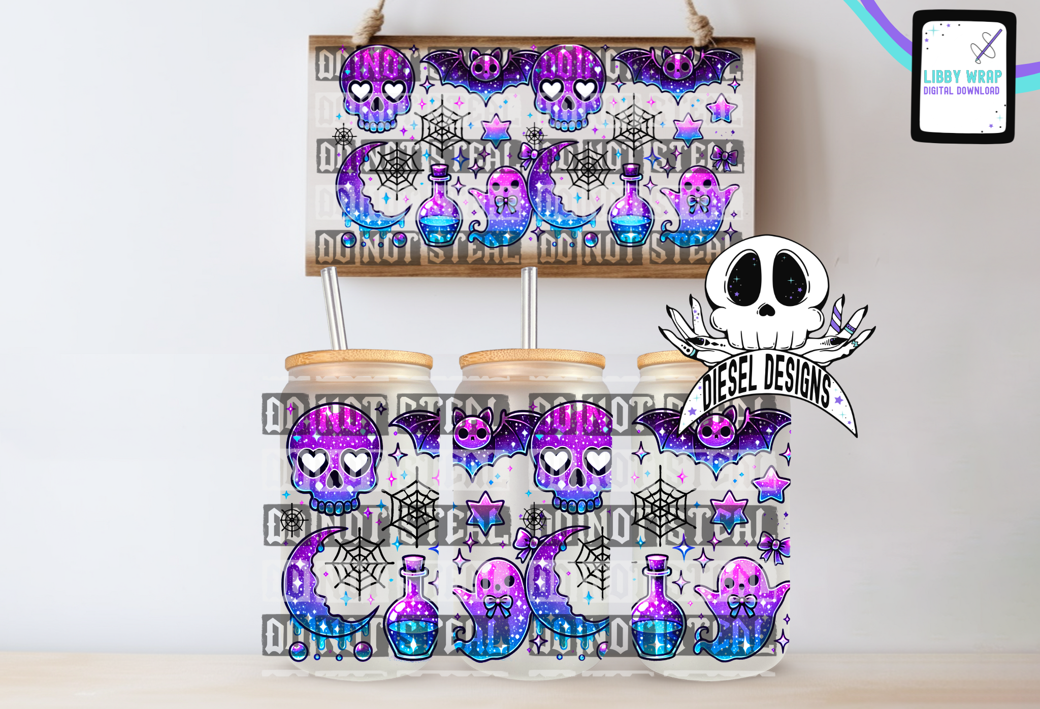 Spooky Brights LIBBY WRAP | 300 DPI PNG | 16 oz Libby Wrap | Digital F ...