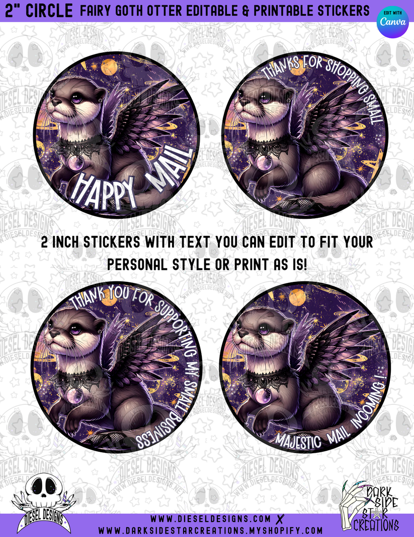 Fairy Goth Otter 2 inch Stickers | Canva Template | Small Business Sti ...