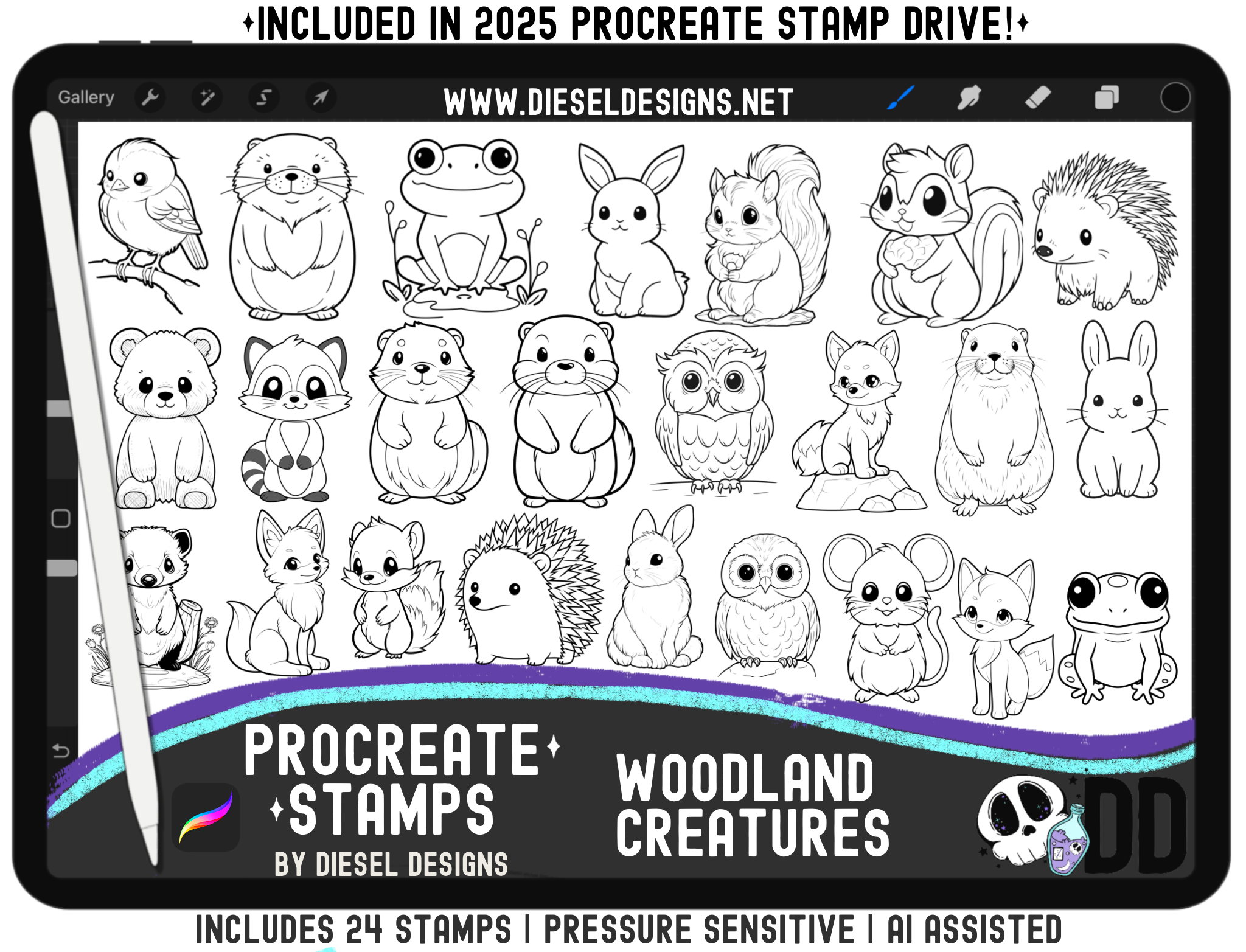 Woodland Creatures | PROCREATE BRUSHES/STAMPS | Digital File Only – Diesel Designs